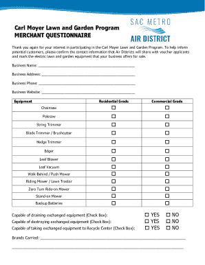 Fillable Online Merchant Questionnaire for Lawn and Garden Program Fax ...