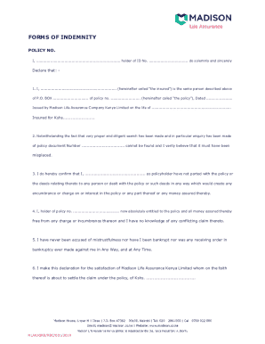 Fillable Online Indemnity Declaration Form Fax Email Print - pdfFiller