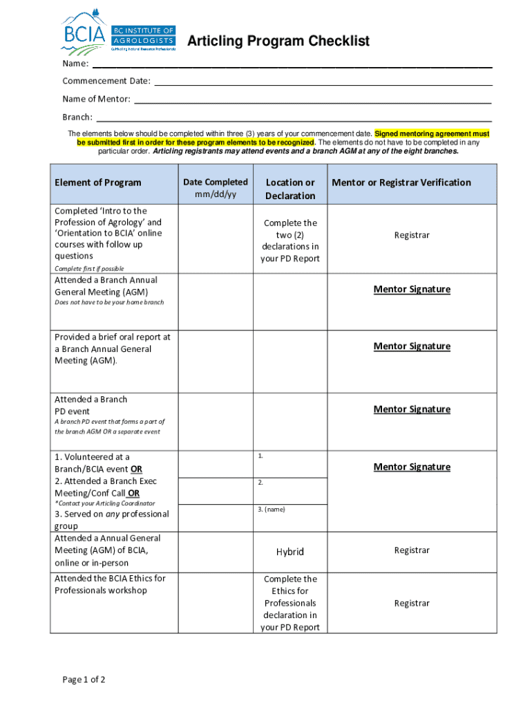 Fillable Online Articling Program Checklist Fax Email Print - pdfFiller