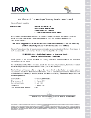 Fillable Online Certificate of Conformity of Factory Production Control ...