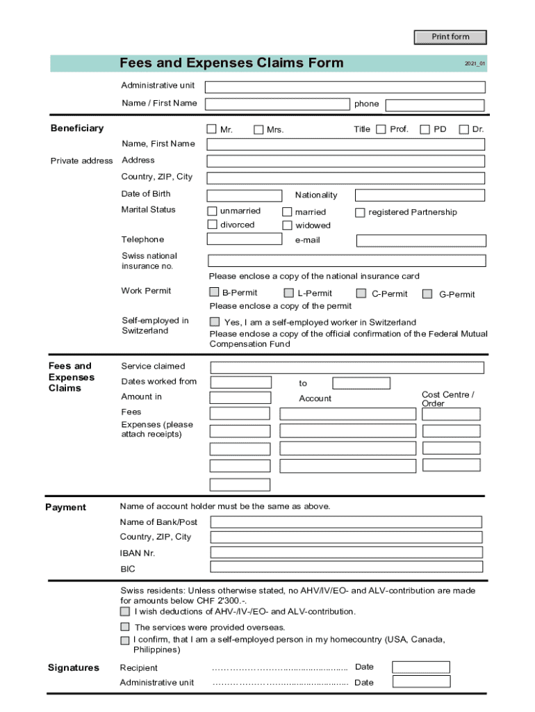 Fillable Online Fees and Expenses Claims Form Fax Email Print - pdfFiller