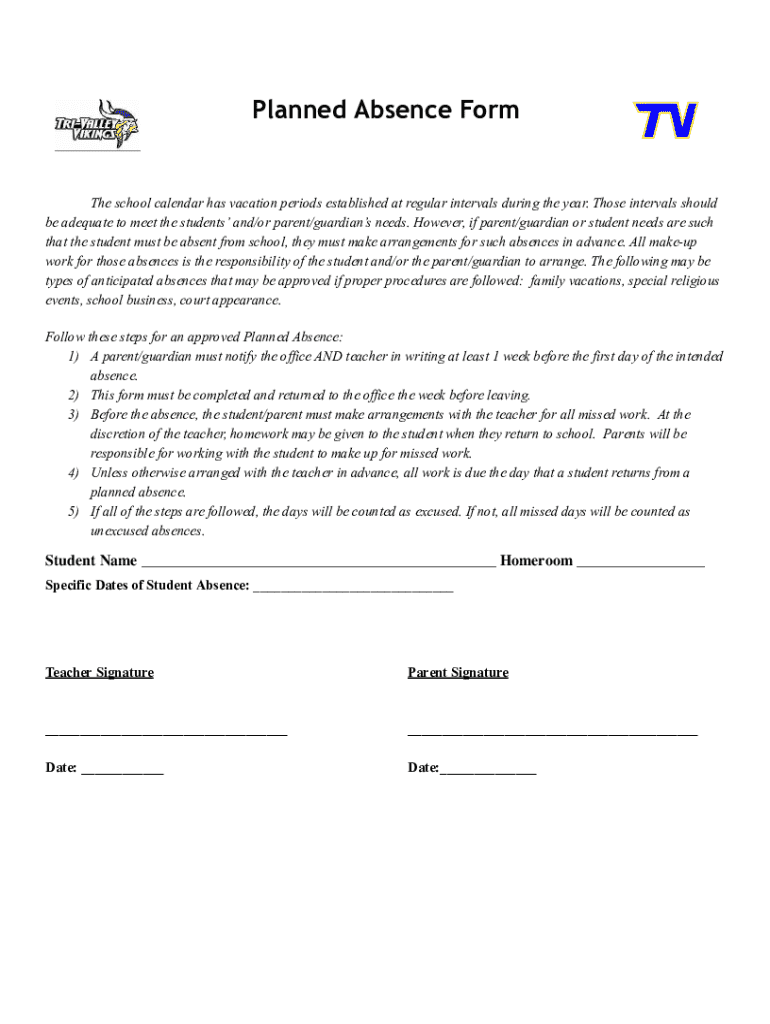 Fillable Online Planned Absence Form Fax Email Print - pdfFiller
