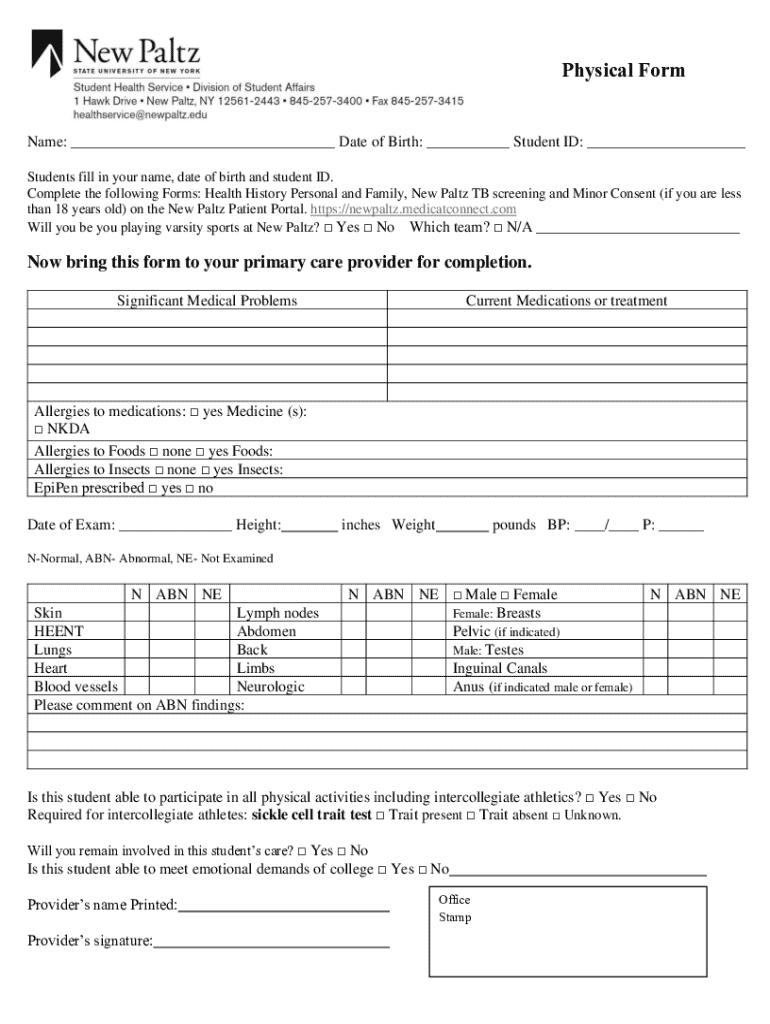 Fillable Online Physical Examination and Vaccination Record Fax Email ...