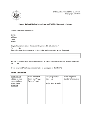 Fillable Online Foreign National Student Intern Program (fnsip ...
