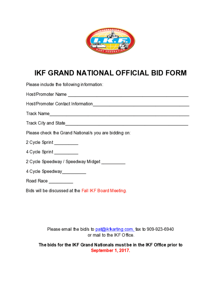 Fillable Online Ikf Grand National Official Bid Form Fax Email Print ...