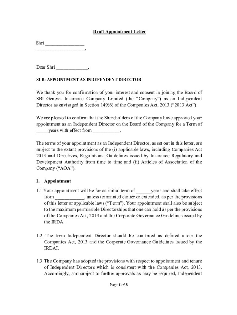 Fillable Online Appointment as Independent Director Fax Email Print - pdfFiller