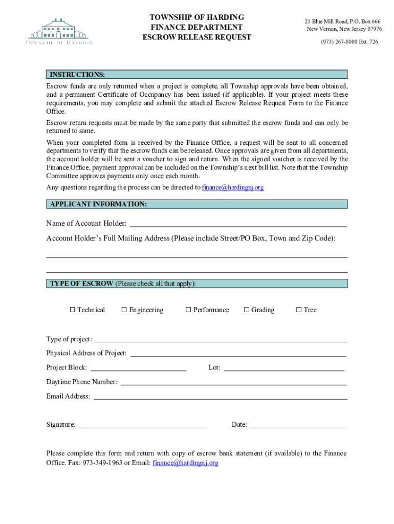 Fillable Online Escrow Release Request Fax Email Print - pdfFiller