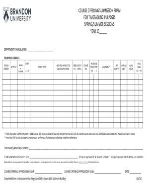 Fillable Online Course Offering Submission Form for Timetabling ...