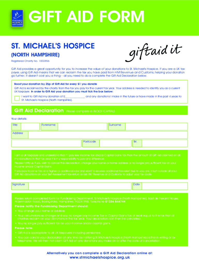 Fillable Online Gift Aid Declaration for St. Michael’s Hospice Fax ...