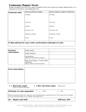 Fillable Online Customer Repair Form Fax Email Print - pdfFiller