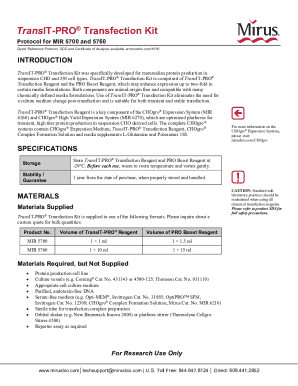 Fillable Online Transit-pro® Transfection Kit Protocol for Mir 5700 and ...