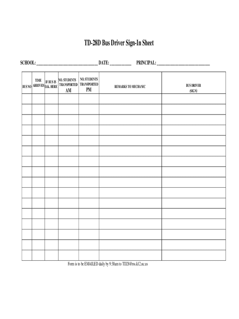 Fillable Online Bus Driver Sign-in Sheet Fax Email Print - pdfFiller