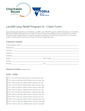 Fillable Online Landfill Levy Relief Program Claim Form Fax Email Print - pdfFiller