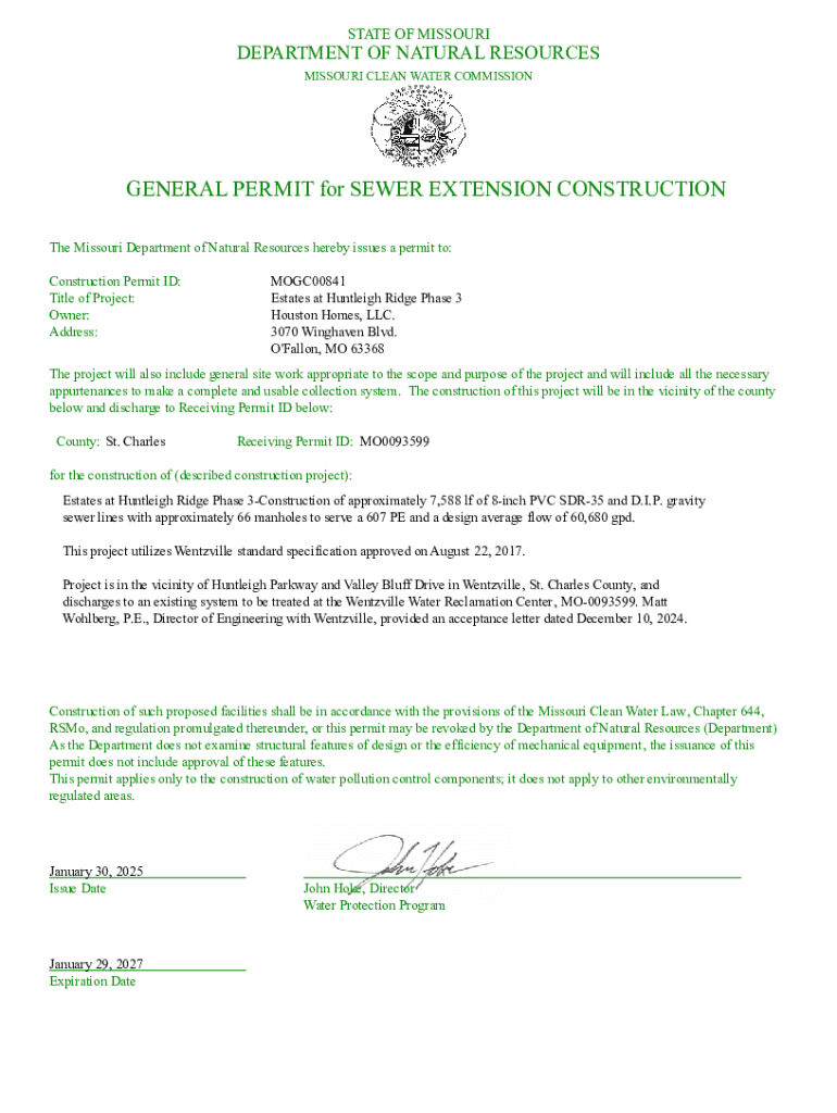 Fillable Online Missouri Clean Water Commission General Permit for ...