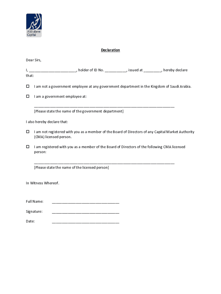 Fillable Online Declaration of Government Employment and Board Membership Fax Email Print ...