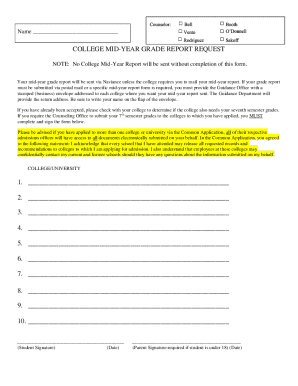 Fillable Online College Mid-year Grade Report Request Fax Email Print ...