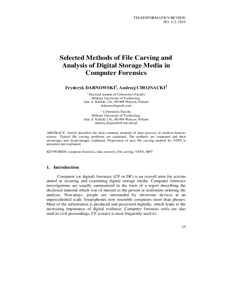 Fillable Online Selected Methods of File Carving and Fax Email Print ...