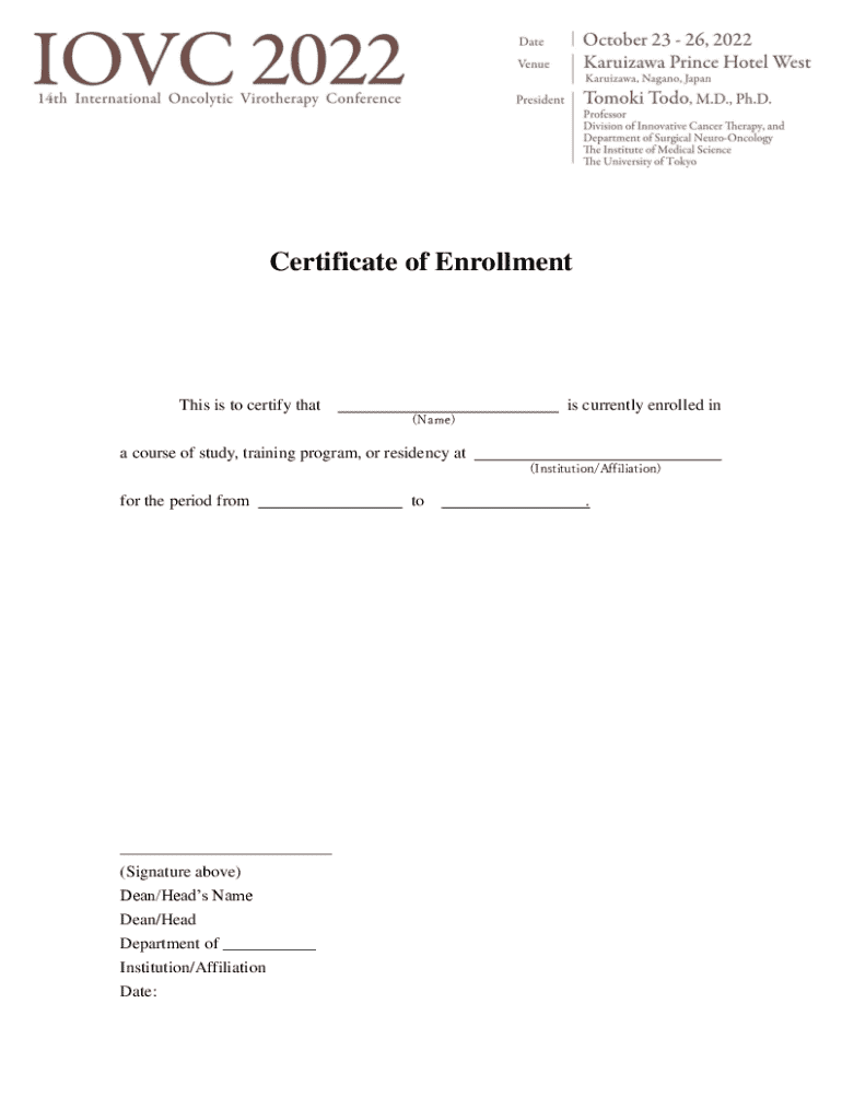 Fillable Online Certificate of Enrollment Fax Email Print - pdfFiller