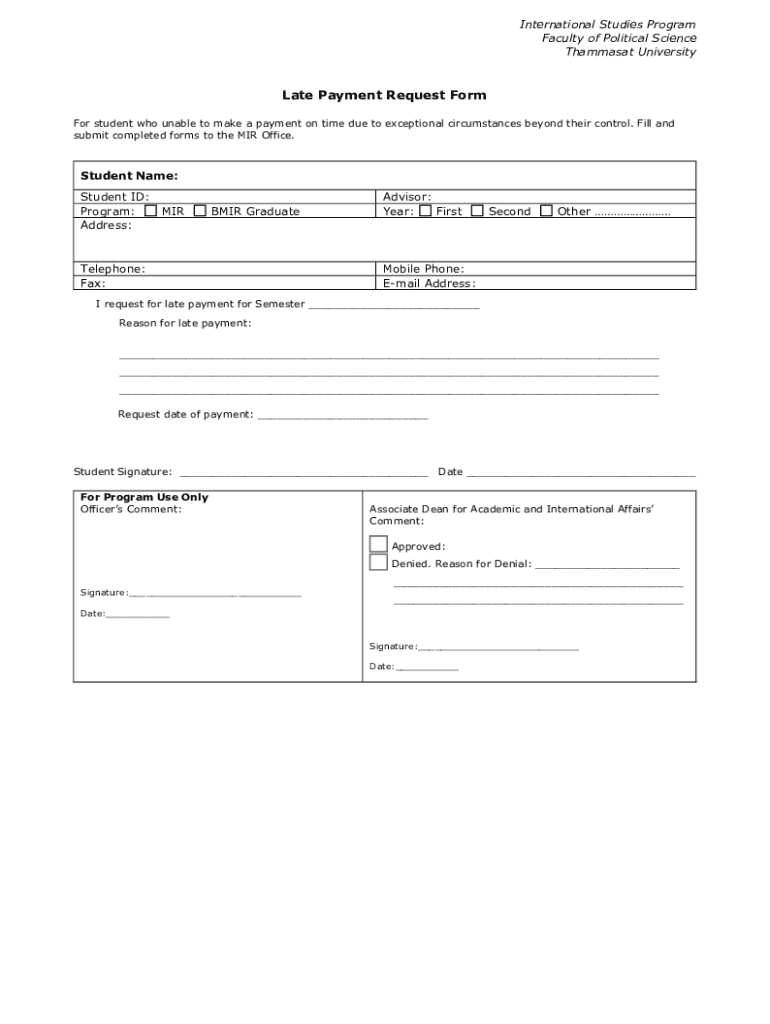 Fillable Online Late Payment Request Form Fax Email Print - pdfFiller