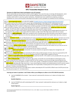 Fillable Online Dtc Transmittal Request for High School Student ...