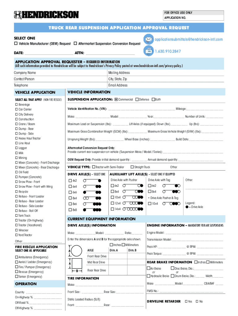Fillable Online Truck Rear Suspension Application Approval Request Fax ...