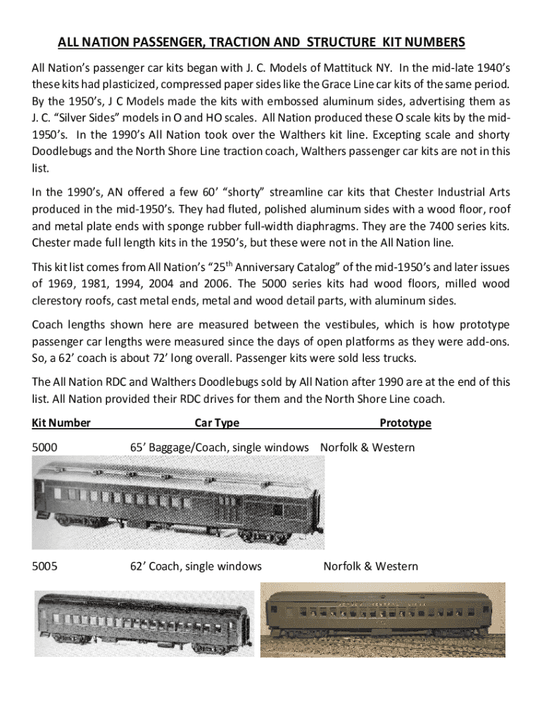 Fillable Online ALL NATION PASSENGER, TRACTION AND STRUCTURE KIT ...