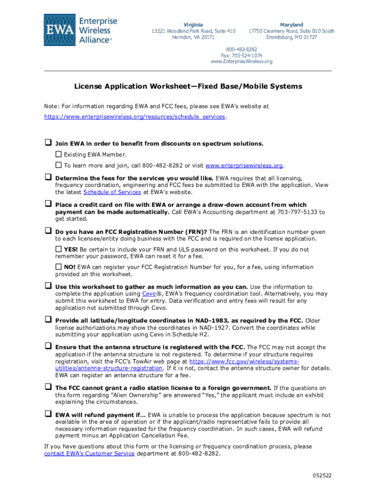 Fillable Online License Application Worksheet for Fixed Base and Mobile Systems Fax Email Print ...
