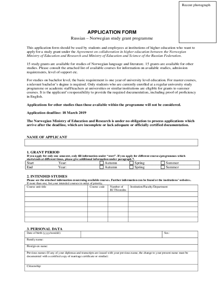 Fillable Online Russian – Norwegian Study Grant Programme Fax Email Print - pdfFiller