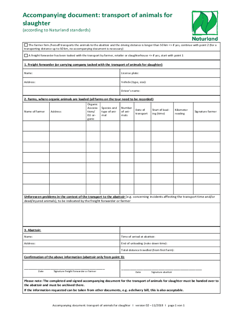 Fillable Online Transport of Animals for Slaughter Fax Email Print - pdfFiller
