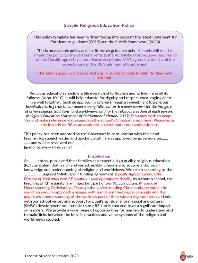Fillable Online Religious Education Policy Fax Email Print - pdfFiller