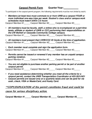 Fillable Online Carpool Permit Application Fax Email Print - pdfFiller