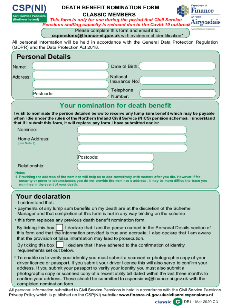 Fillable Online Civil Service Pensions (northern Ireland) Fax Email ...
