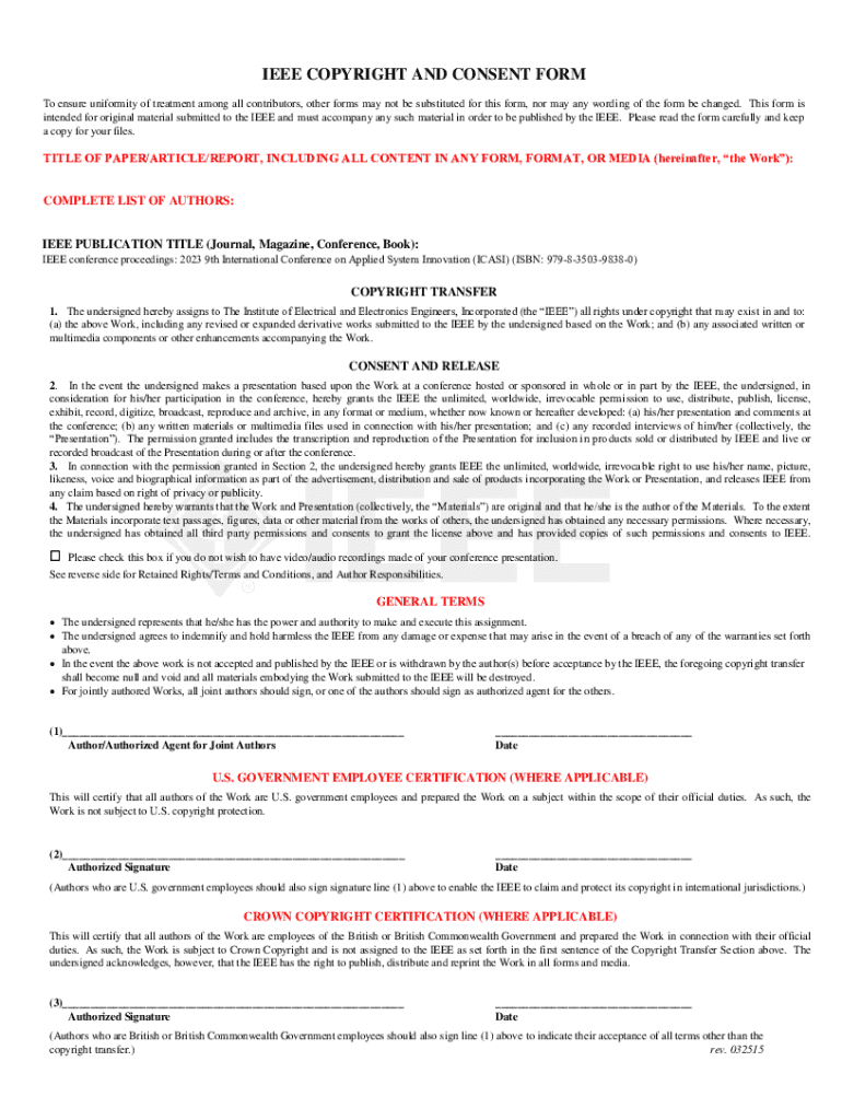 Fillable Online Ieee Copyright and Consent Form Fax Email Print - pdfFiller