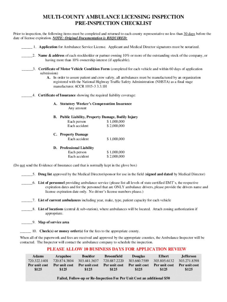 Fillable Online Multi-county Ambulance Licensing Inspection Fax Email ...