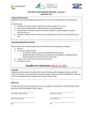 Fillable Online Emcs Metal Task Program 2021/2022 - Semester 1 ...