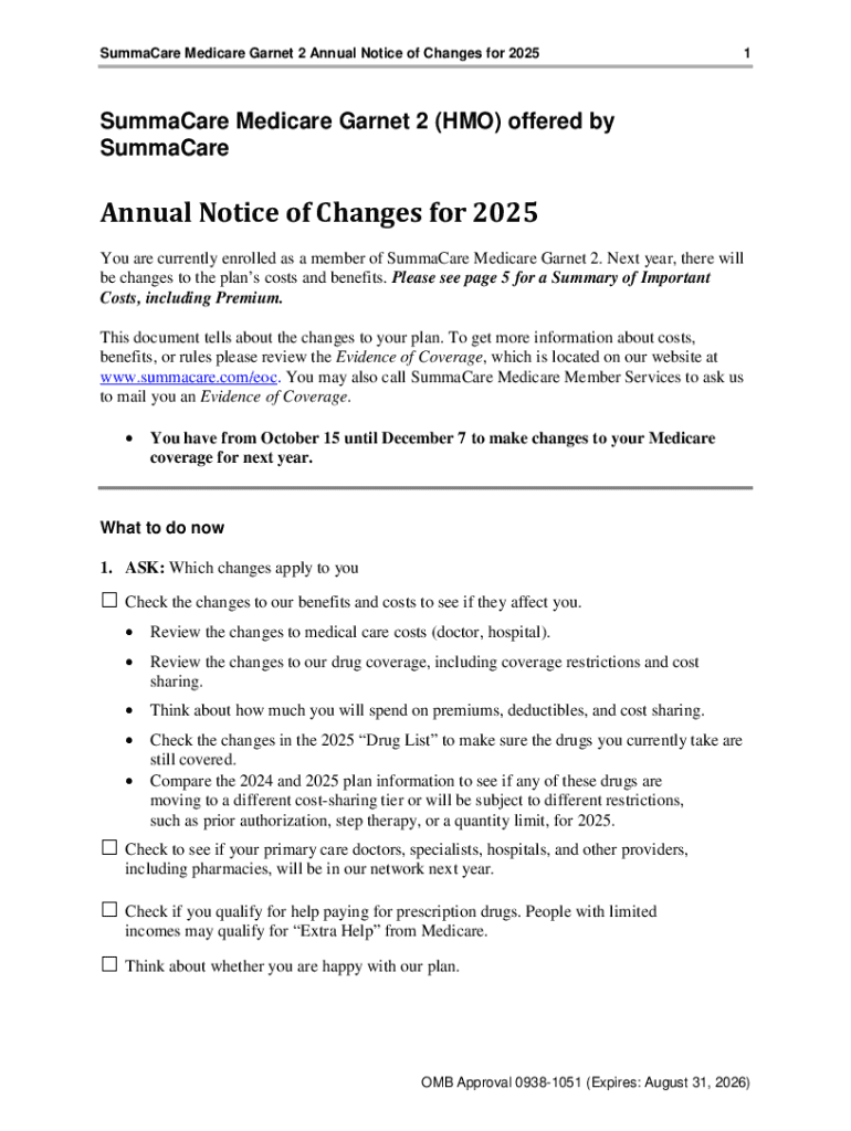Fillable Online Summacare Medicare Garnet 2 Annual Notice of Changes ...