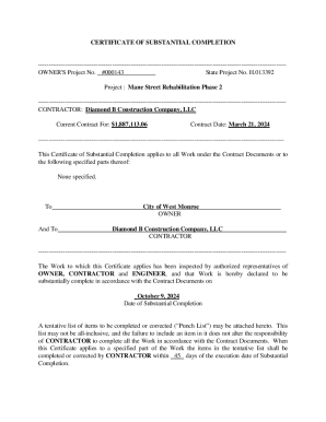 Fillable Online Certificate of Substantial Completion Fax Email Print ...