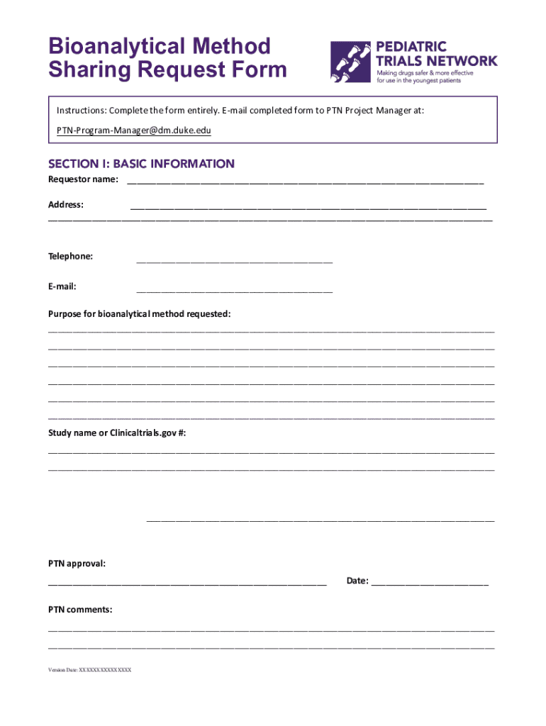 Fillable Online Bioanalytical Method Sharing Request Form Fax Email ...