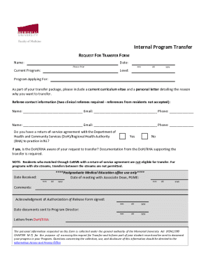 Fillable Online Internal Program Transfer Fax Email Print - pdfFiller