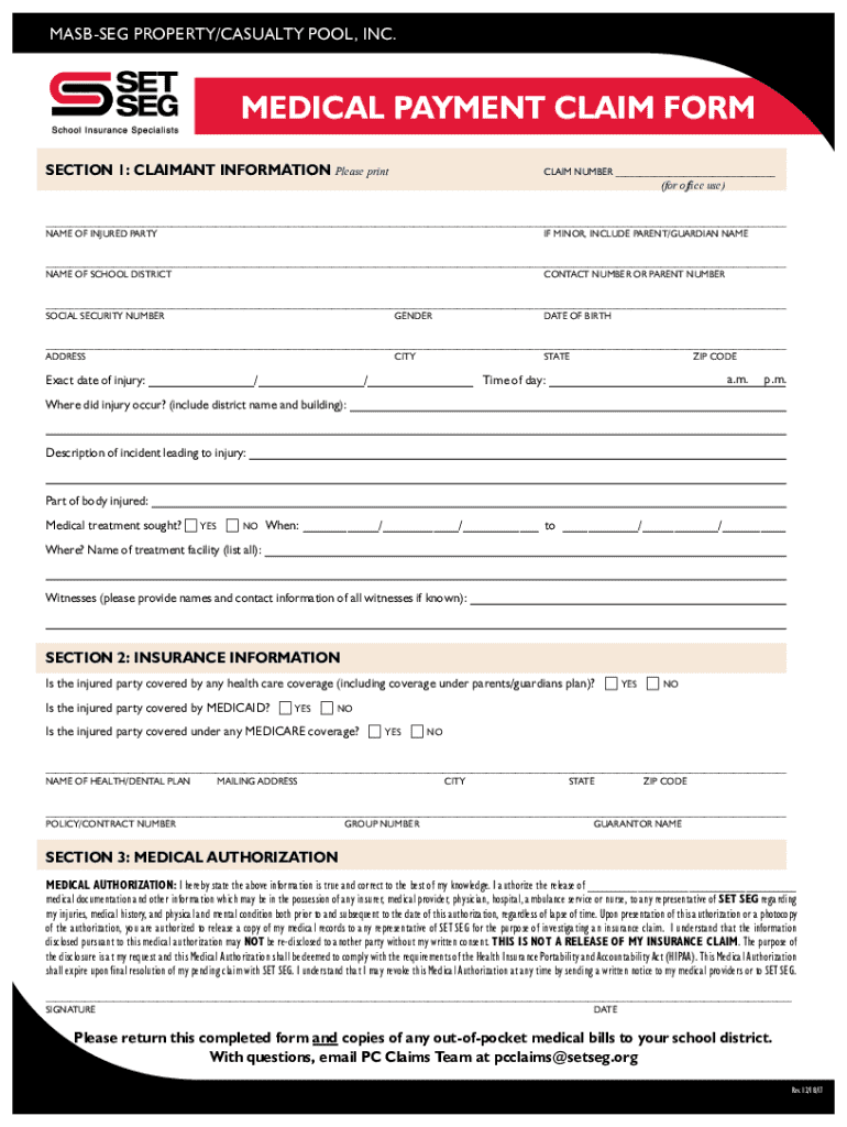 Fillable Online Masb-seg Property/casualty Pool, Inc. Medical Payment ...