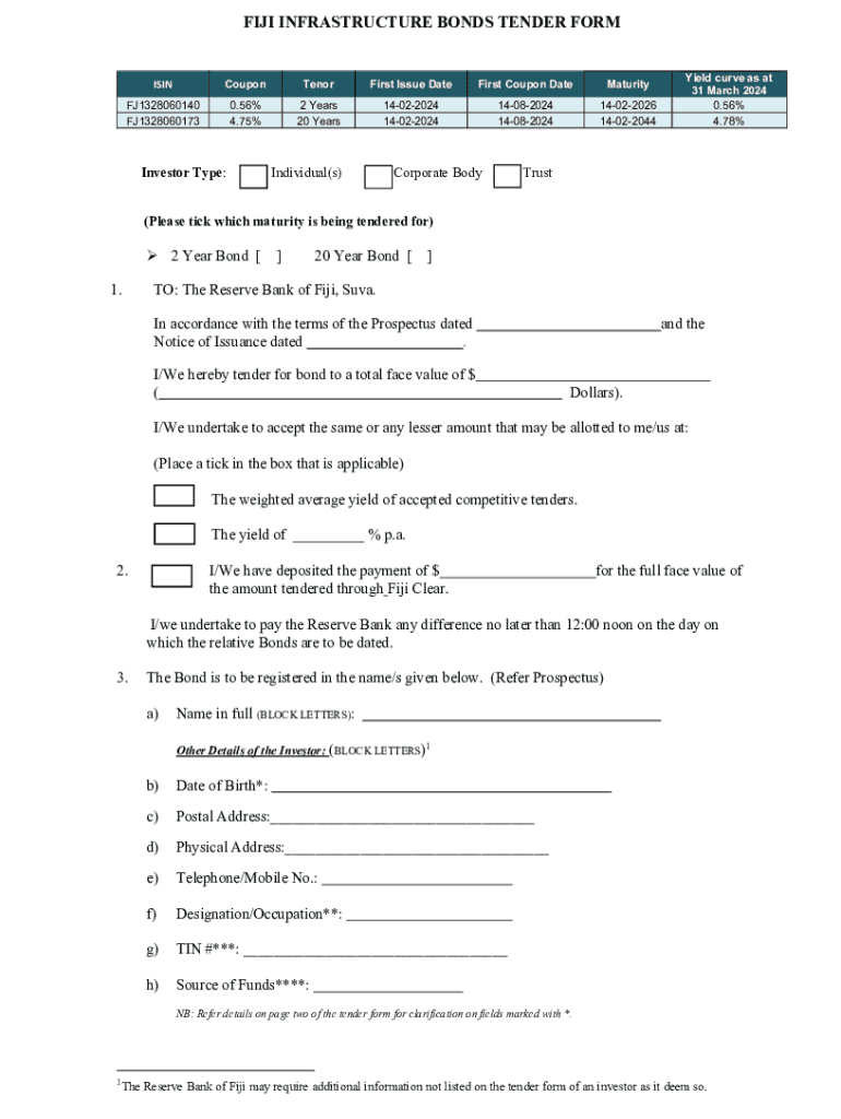 Fillable Online Fiji Infrastructure Bonds Tender Fax Email Print - pdfFiller
