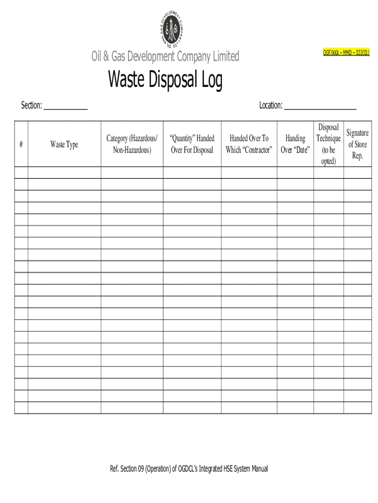Fillable Online Oil & Gas Development Company Limited Waste Disposal ...
