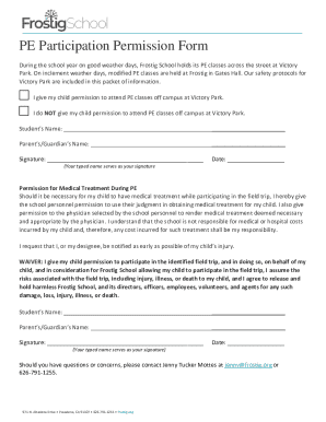 Fillable Online Pe Participation Permission Form Fax Email Print ...