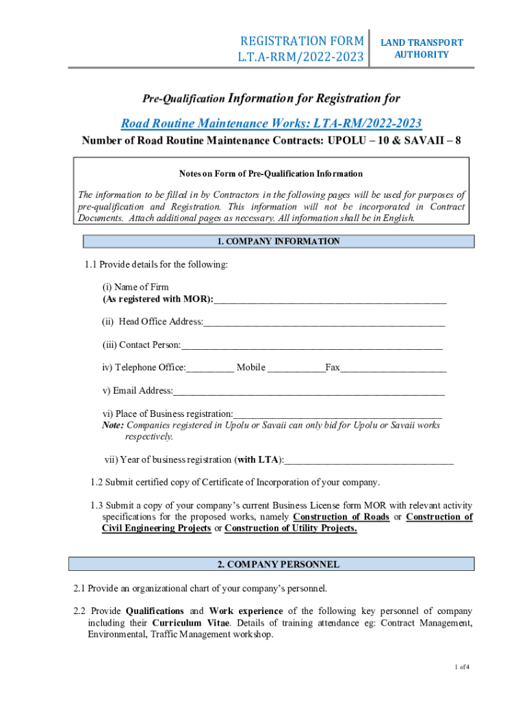 Fillable Online Pre-qualification Information for Registration for Road ...