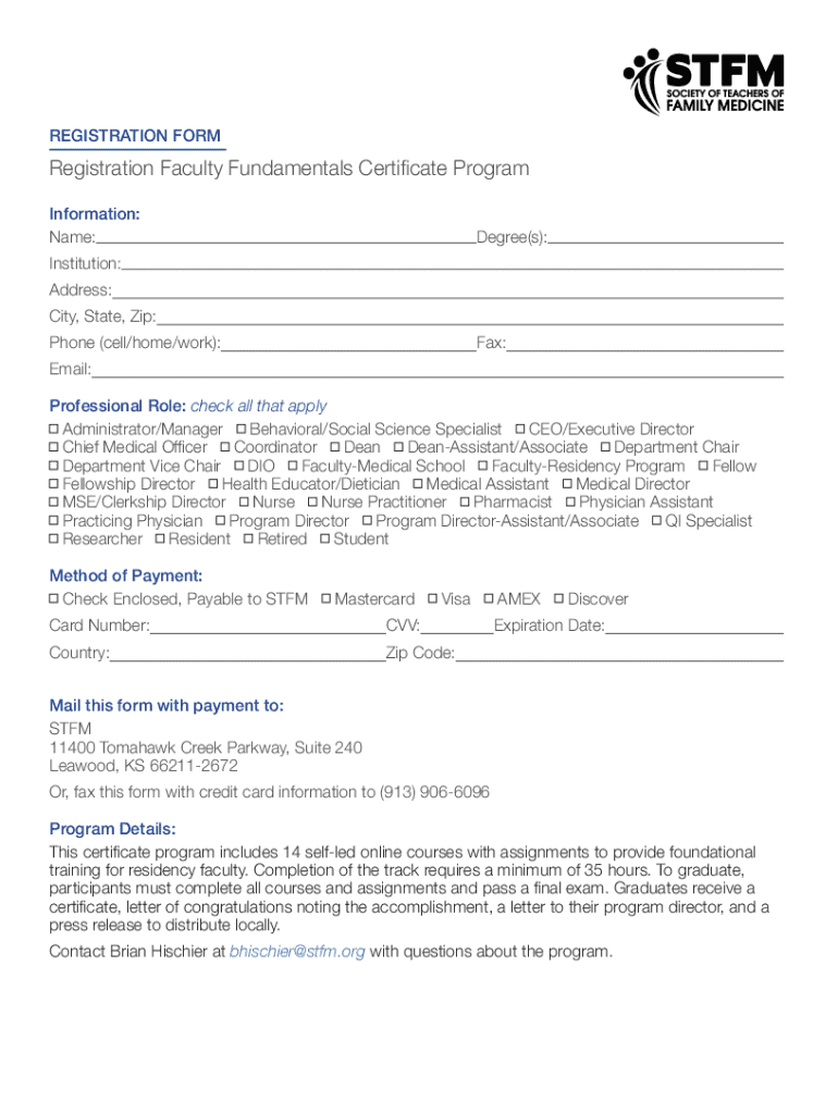 Fillable Online Registration Faculty Fundamentals Certificate Program ...