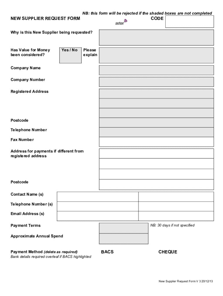 Fillable Online New Supplier Request Form Fax Email Print - pdfFiller