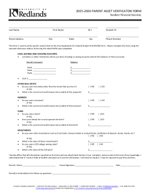 Fillable Online Parent Asset Verification Form for Fafsa Fax Email ...