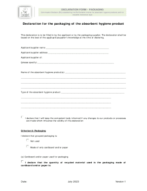 Fillable Online Declaration for the Packaging of Absorbent Hygiene ...