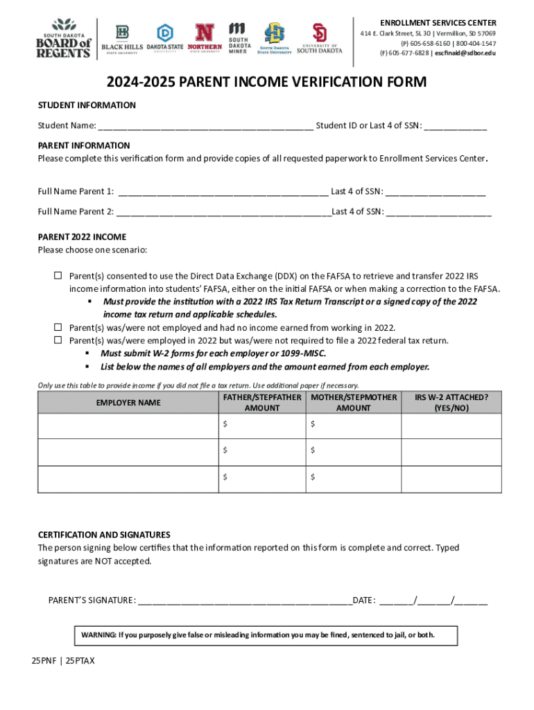 Fillable Online 2024-2025 Parent Income Verification Form Fax Email ...