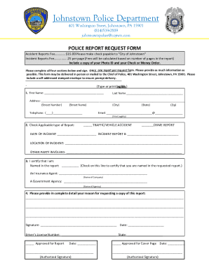 Fillable Online Johnstown Police Department Police Report Request Fax ...